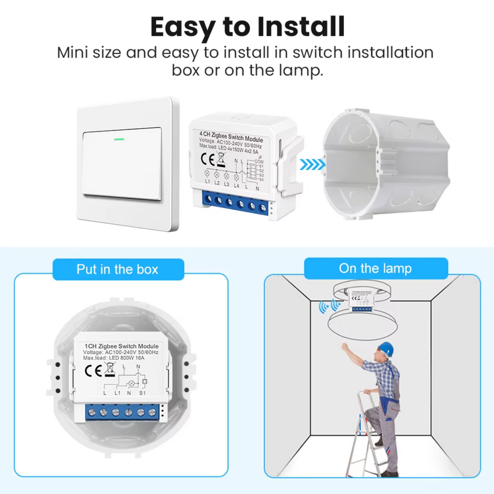 Stavo ZigBee Mini DIY Smart Light Switch Module Relay Timer 1/2/3/4 Ga ...